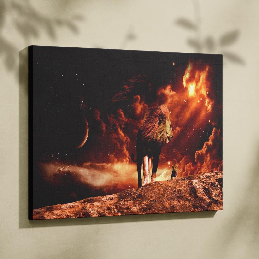 Cosmic Lion Fantasy Canvas Wall Art, Powerful Animal Artwork - Etsy