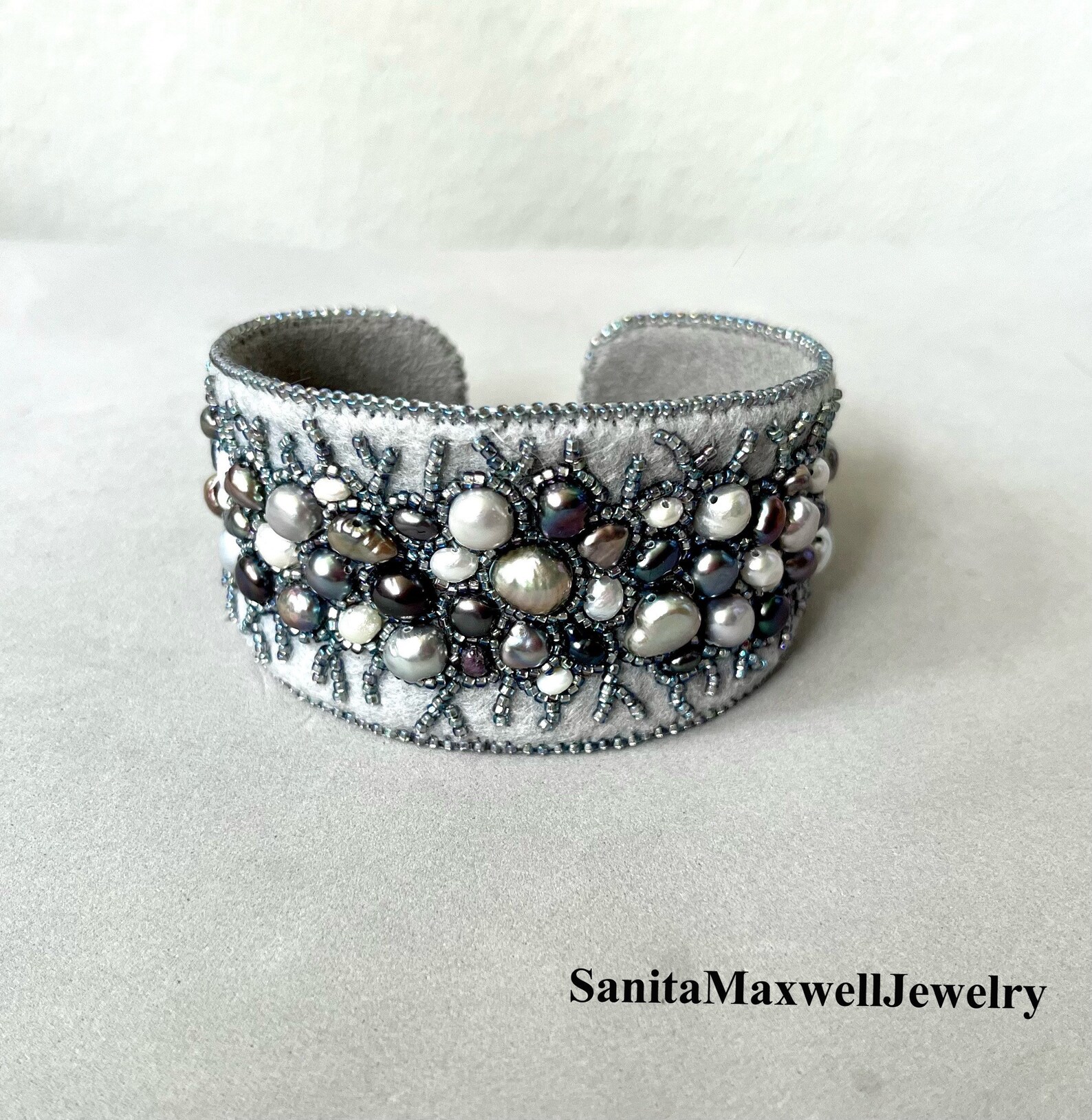 Bead Embroidery Cuff Bracelet Freshwater Pearl Cuff Winter - Etsy