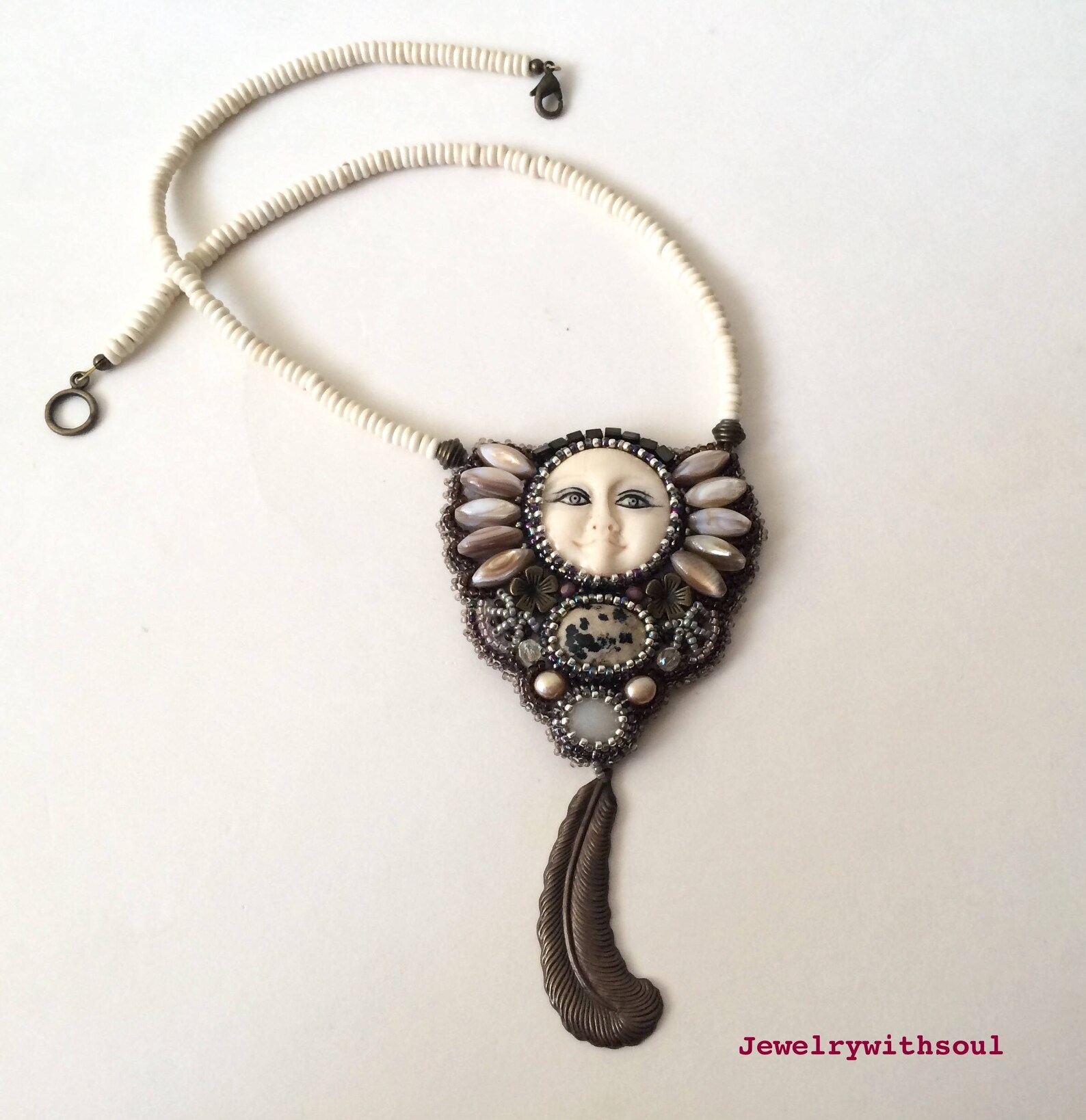 Bead Embroidery Face Cabochon Necklace Native American Style | Etsy