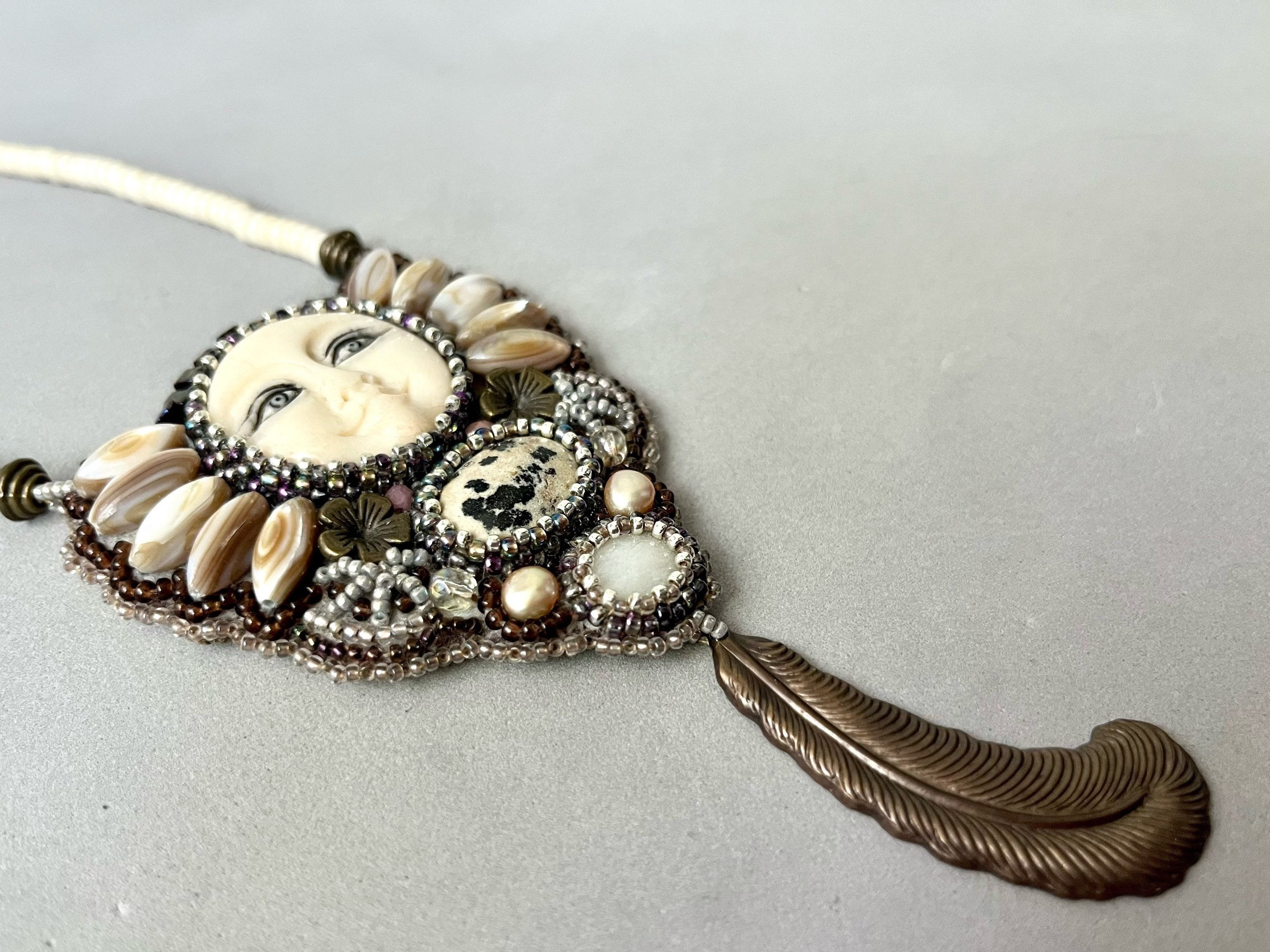 Bead Embroidery Face Cabochon Necklace Native American Style Jewelry ...