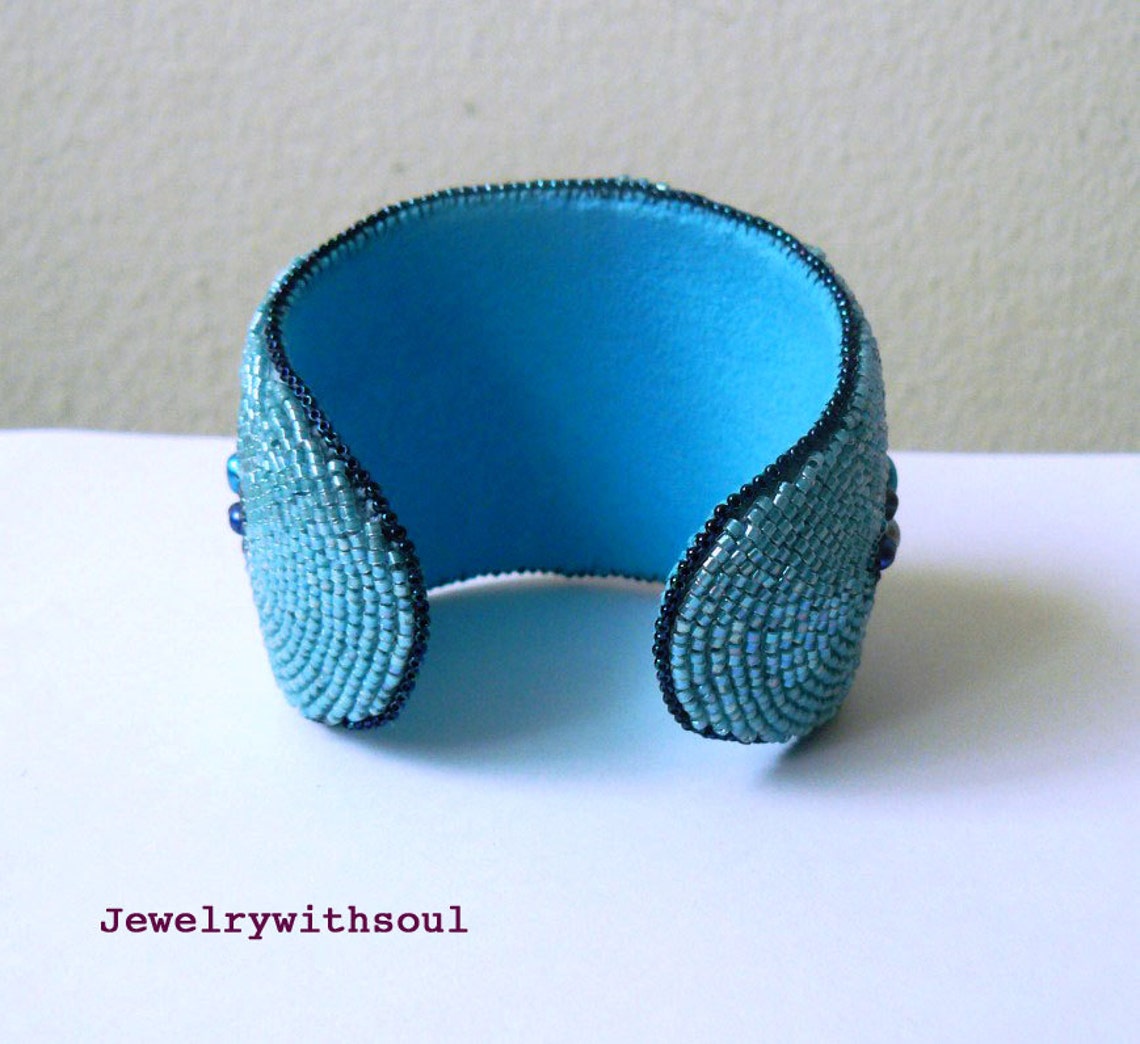 Bead Embroidery Cuff Bracelet Blue Freshwater Pearl cuff | Etsy