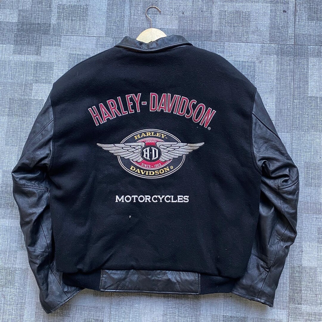 Harley Davidson Varsity Jacket: Wool Body, Cowhide Leather Sleeves - Etsy