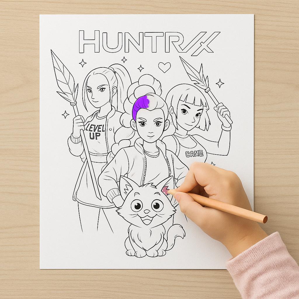 Kolorowanka Huntrix Demon Hunters – Plik do druku cyfrowego | Rysunek K ...
