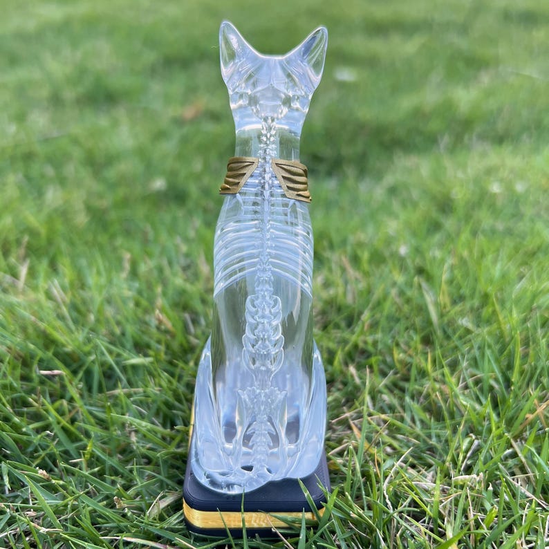 3D Printed Bastet Skeleton Sculpture: Transparent Resin Egyptian Cat ...
