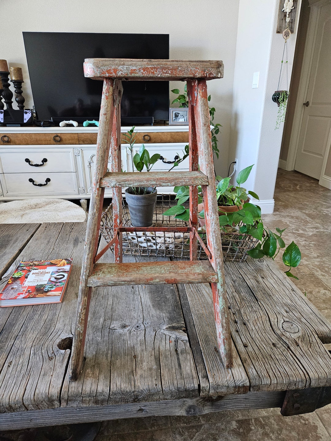 Vintage Step Ladder/ Wood Step Ladder/ Rustic Ladder/ Wedding Decor ...