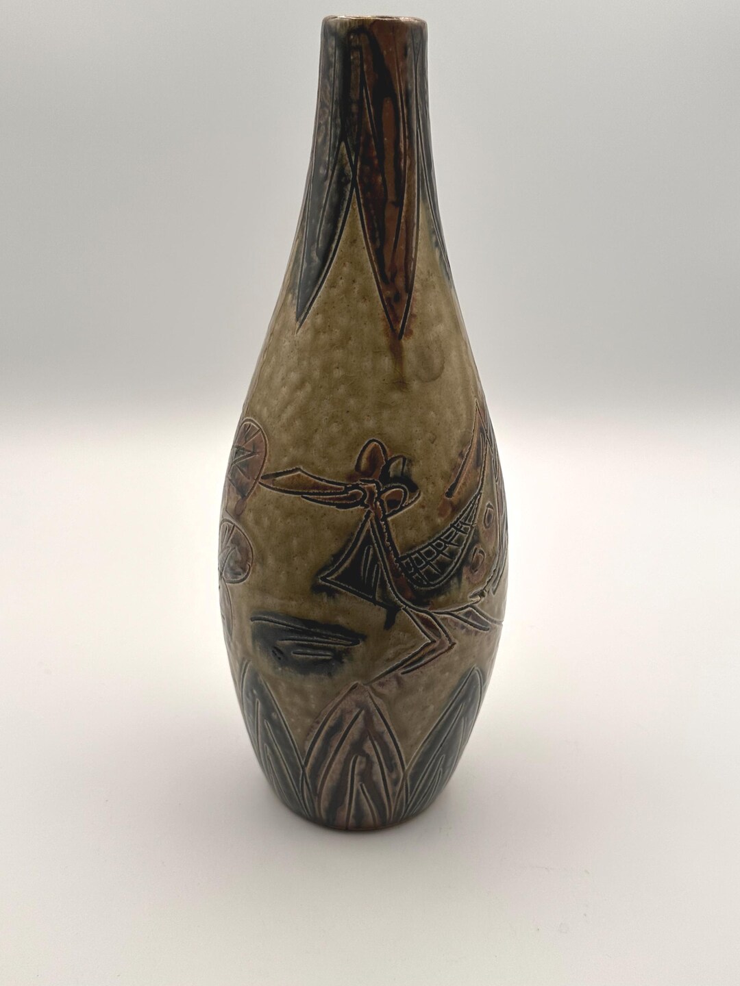 Vintage Otagiri OMC Japan Pottery Vase Abstract Bird Flower Design ...