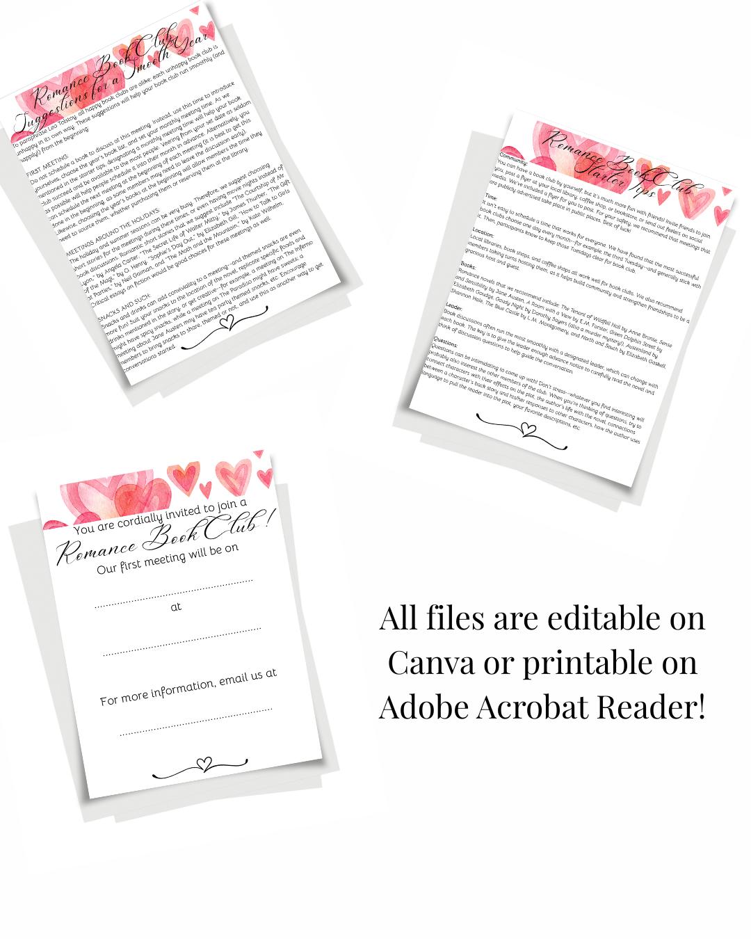 Printable Romance Book Club Guide: Editable Discussion Template ...
