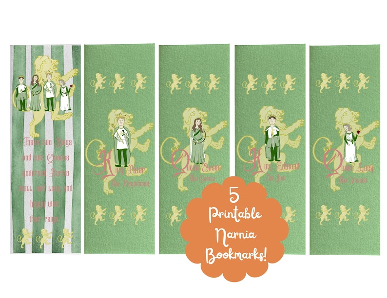 Narnia Bookmarks, Printable Chronicles of Narnia Pevensie Children ...
