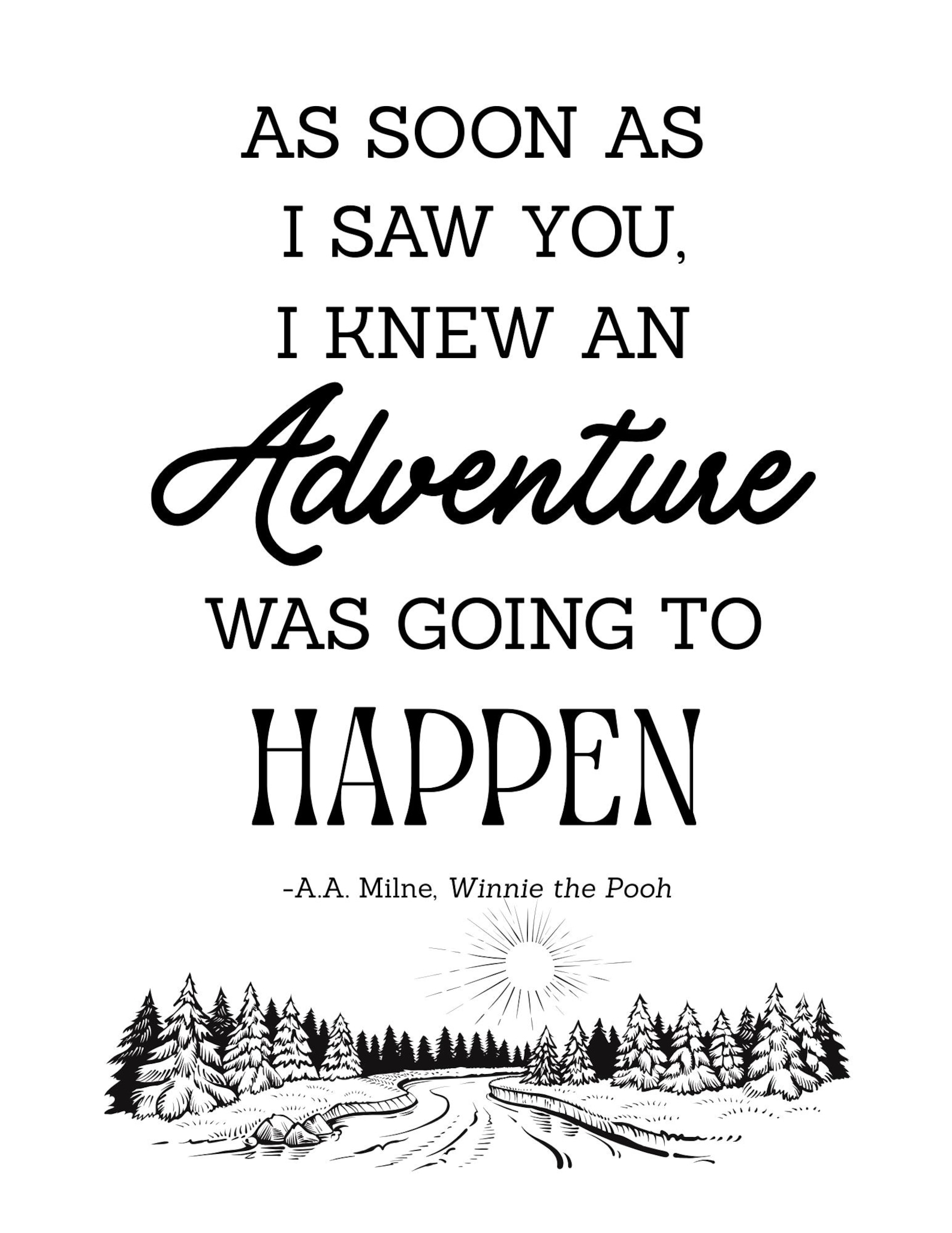 Winnie the Pooh Adventure Quote Print: Nursery, Kids Room, Classroom ...
