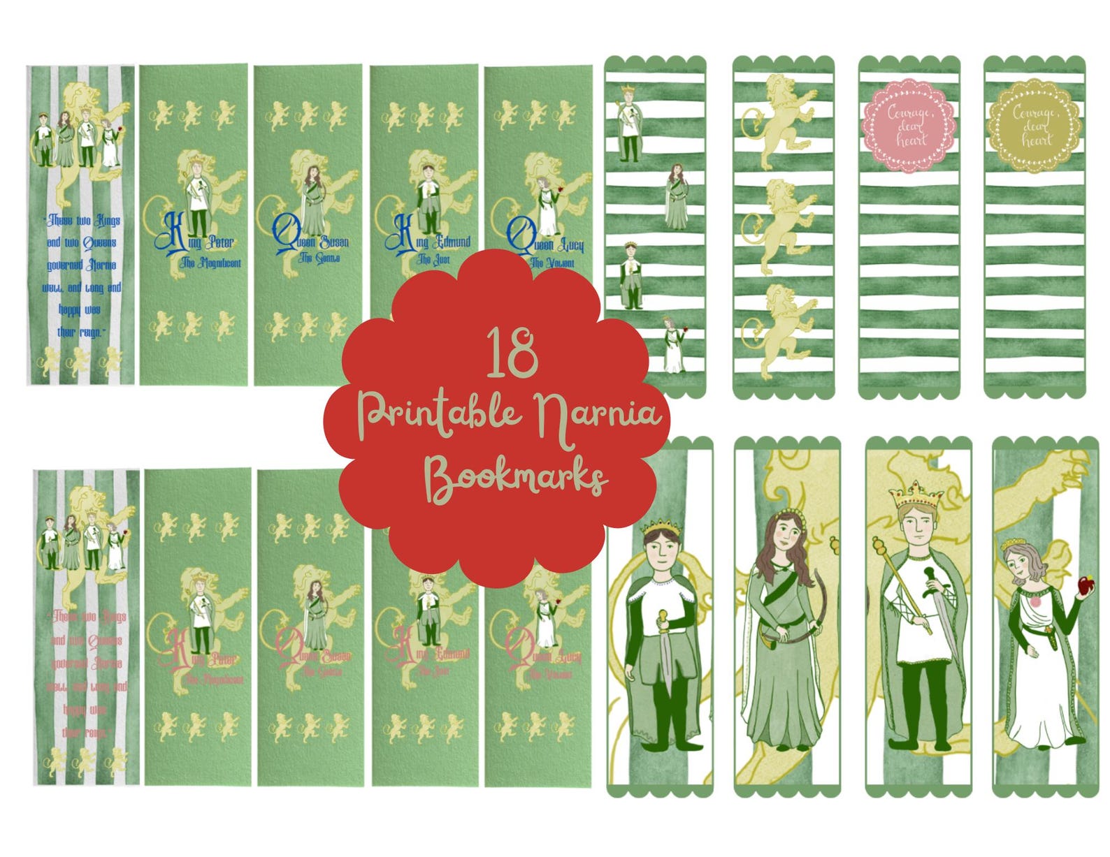 Chronicles of Narnia Bookmarks, Pevensie Children, Aslan (digital ...