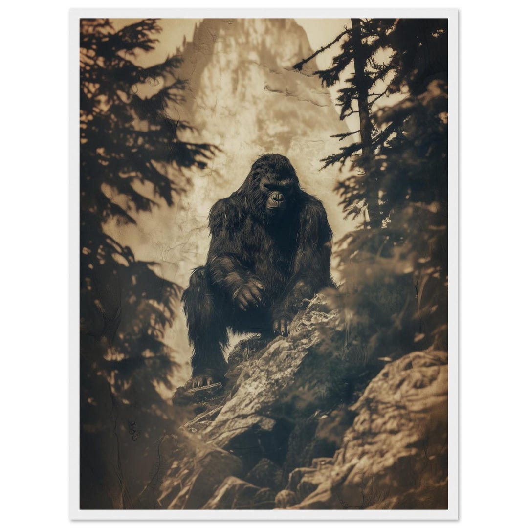 Bigfoot Wall Art – Wooden Frame Matte Paper Sasquatch Forest Print - Etsy