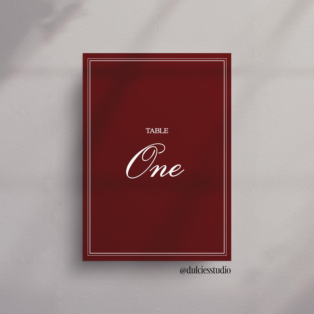 Burgundy Old Money Wedding Table Number Template, Elegant Vintage Red ...