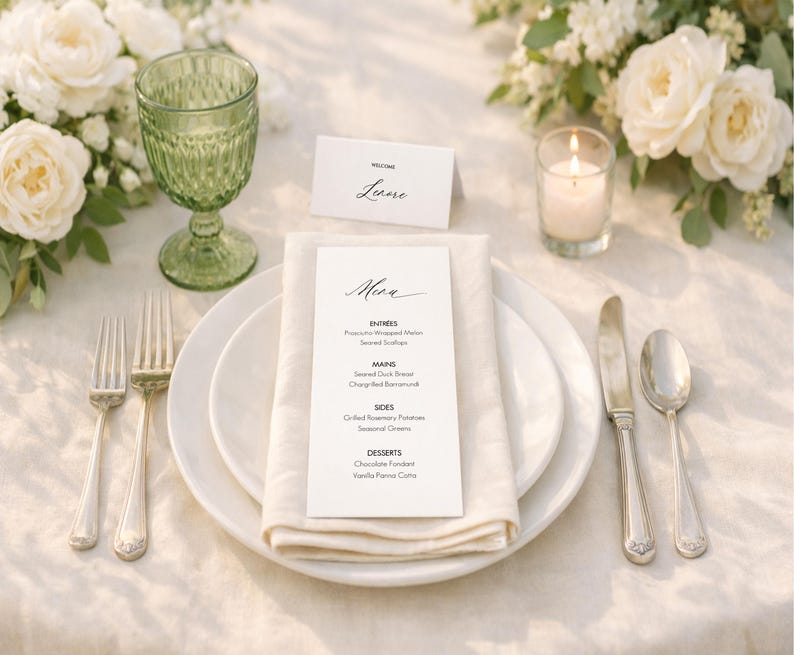 Menu Set - Elegant Wedding Place Cards & Menus - Editable Printable ...