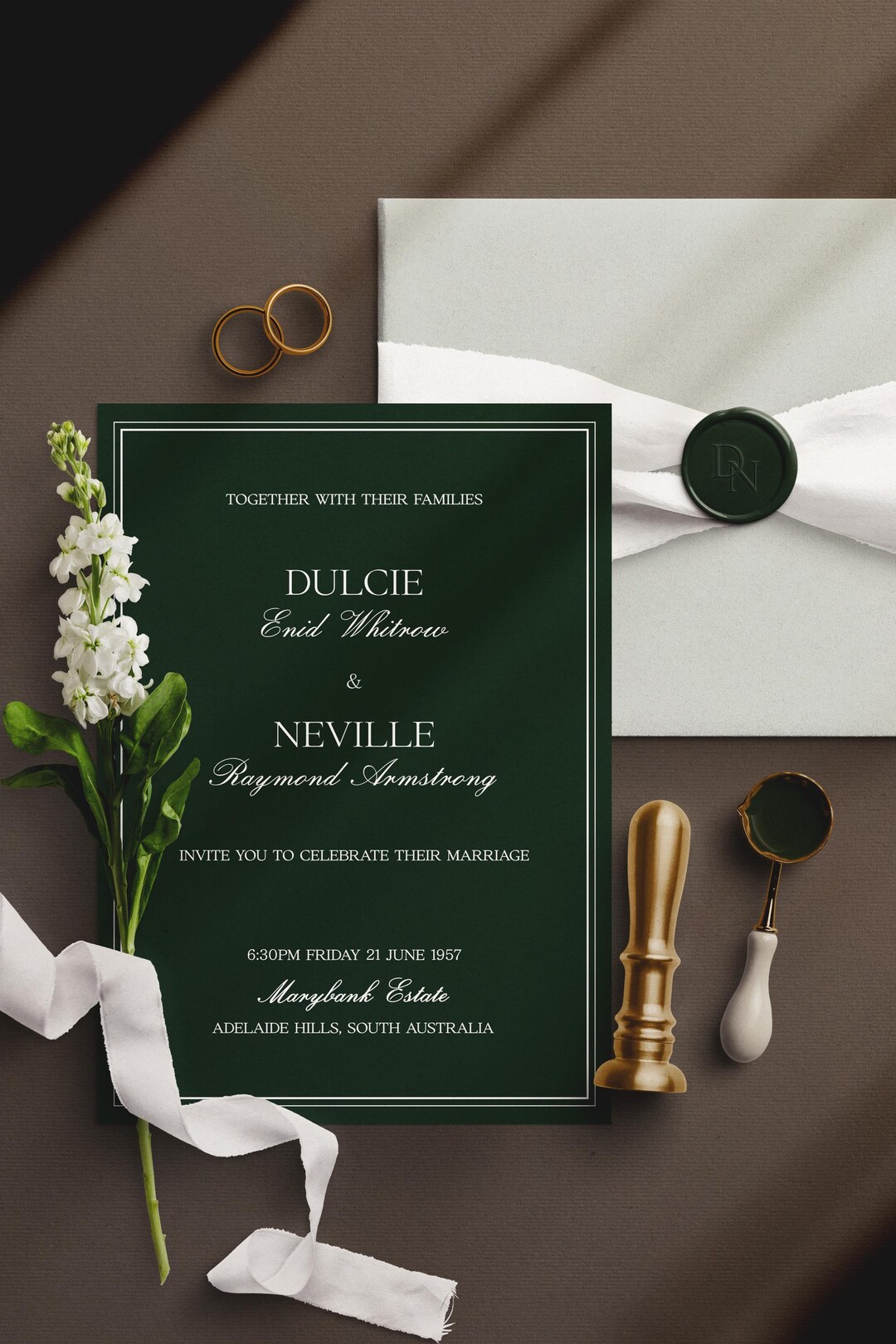 Invitation Vintage Old Money Green Wedding Editable Printable Invite ...
