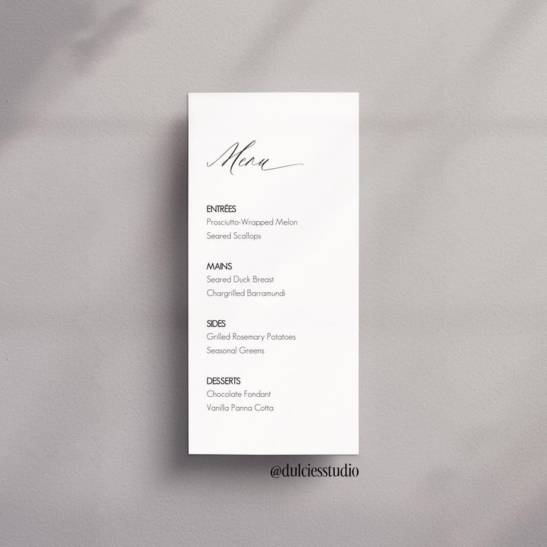 Menu and Place Card Set, Classic Wedding Table Set, Elegant Formal ...