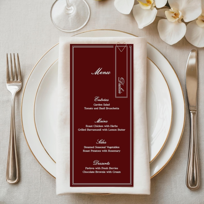 Wedding Menu Template | Burgundy Elegant Classic Wedding Menu Cards ...