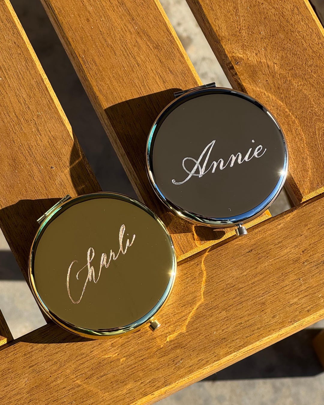 Personalised Compact Mirror, Gold, Rose Gold & Silver, Engraved Makeup ...