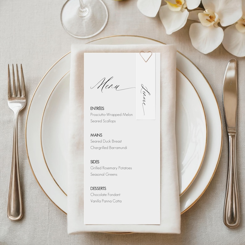 Menu and Place Card Set, Classic Wedding Table Set, Elegant Formal ...
