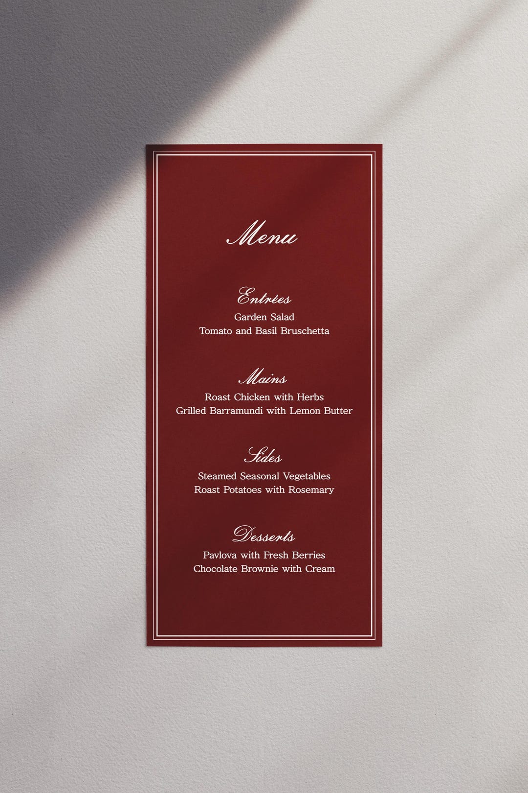 Menú de boda en Borgoña, plantilla Corjl editable, tarjeta de menú ...