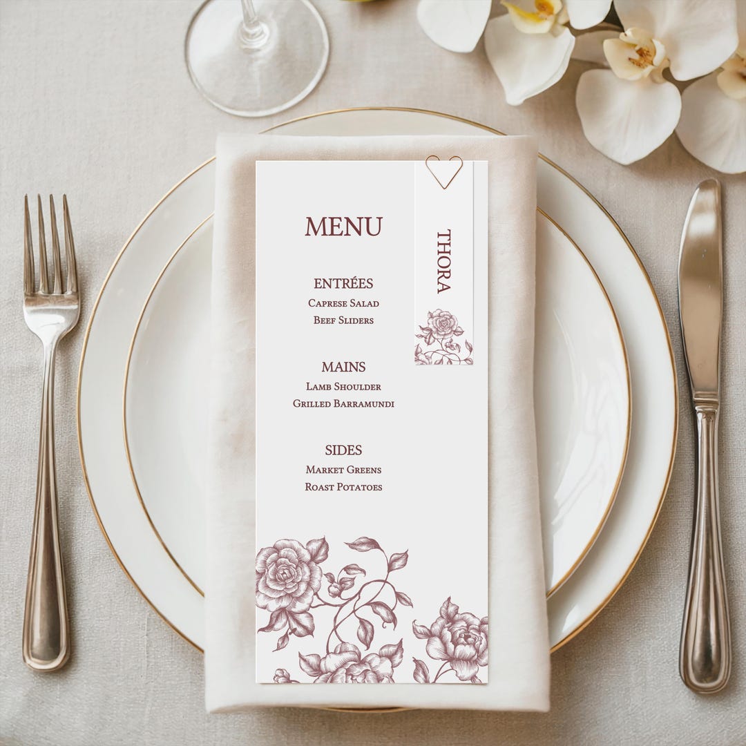 Wedding Menu Set Editable Printable: Pink Floral Wedding Stationery ...