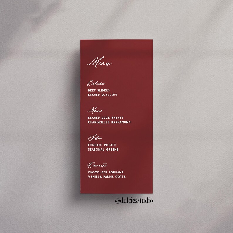 Burgundy Wedding Menu Set Vintage Red Wedding Stationery, Editable ...