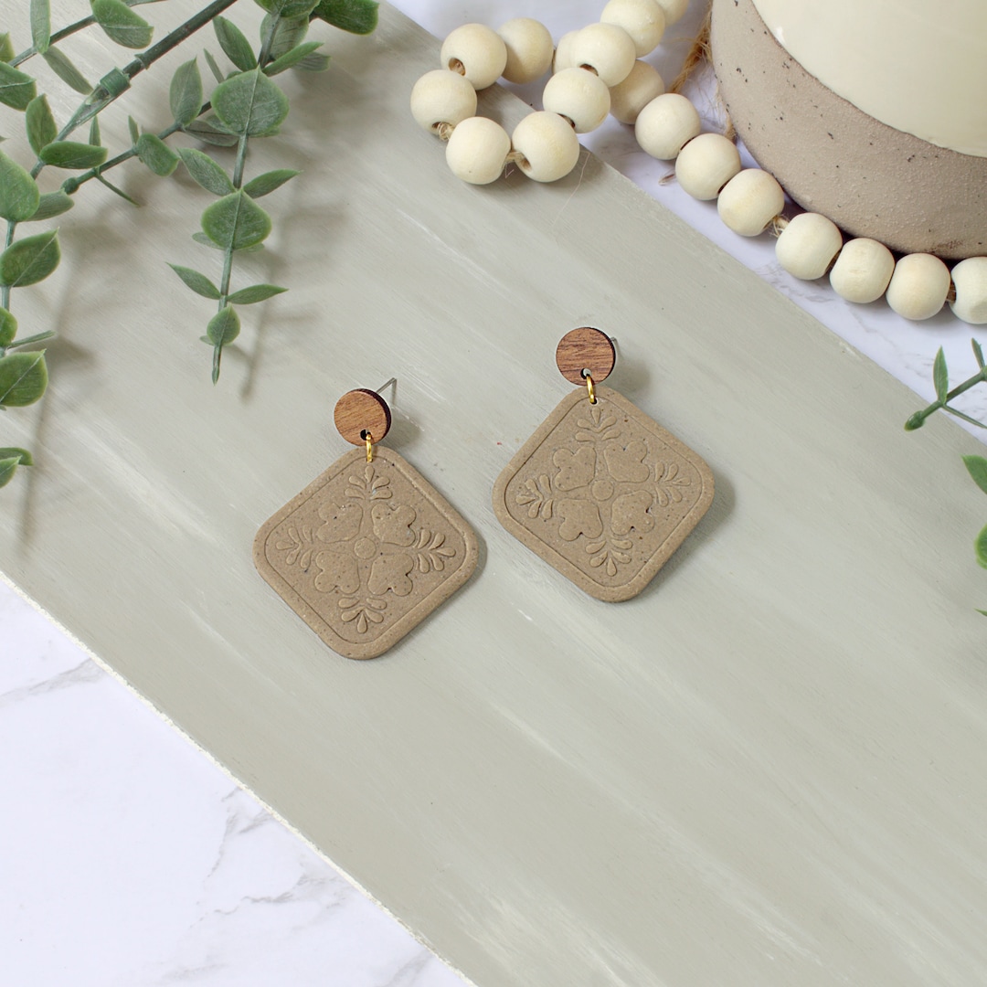 Brown Talavera Earrings Mosaic Tile Earrings Brass Dangle Earrings ...