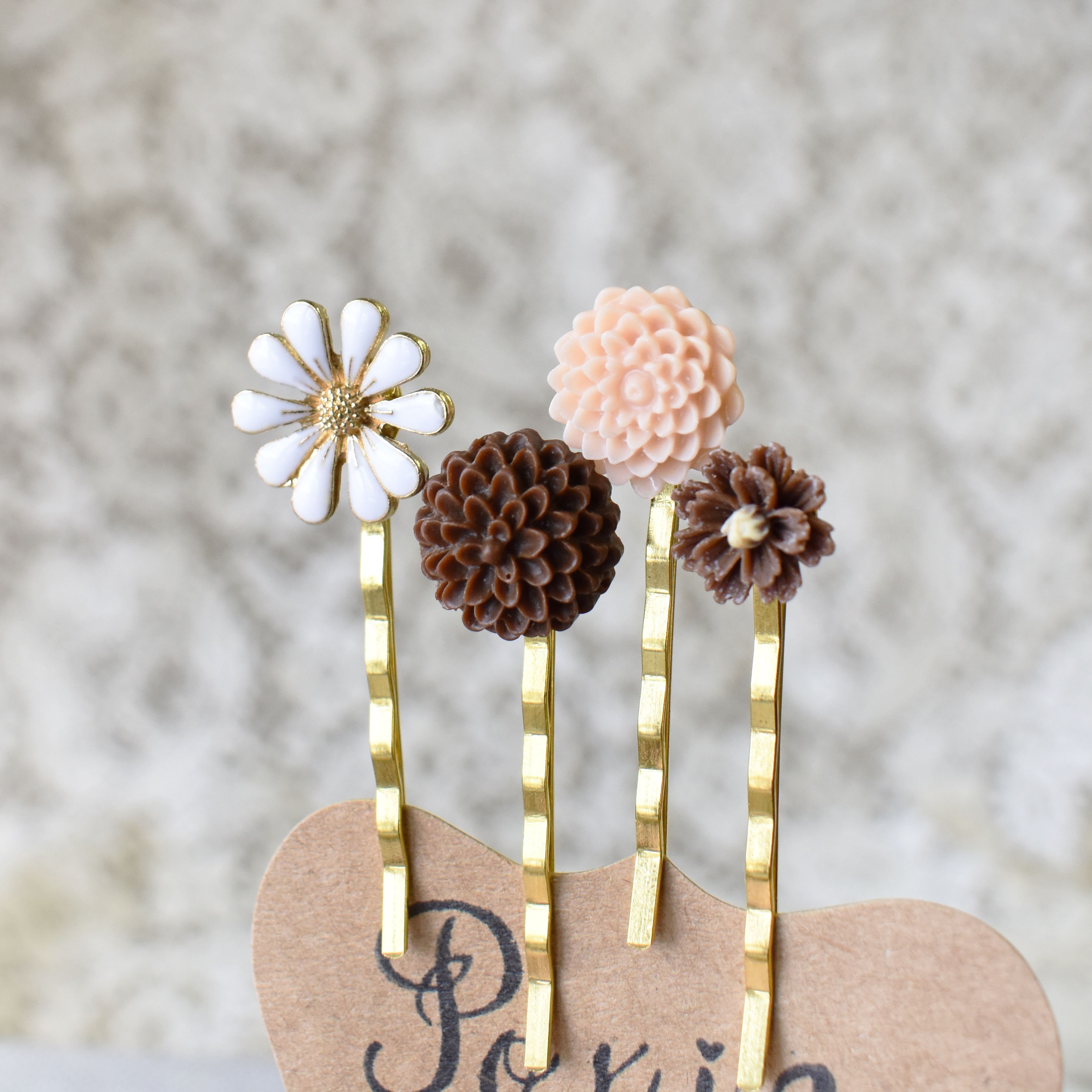 Floral Hair Pins for Wedding Brown Hair Accessories Gold Bridal Hair ...