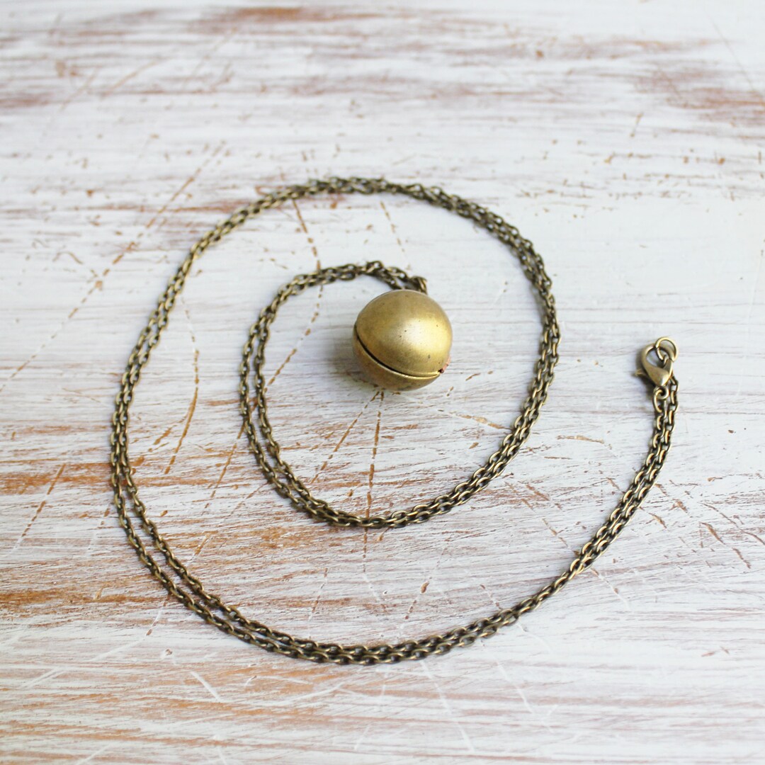 Ball Locket Necklace Vintage Locket Gold Necklace Brass Locket Necklace ...