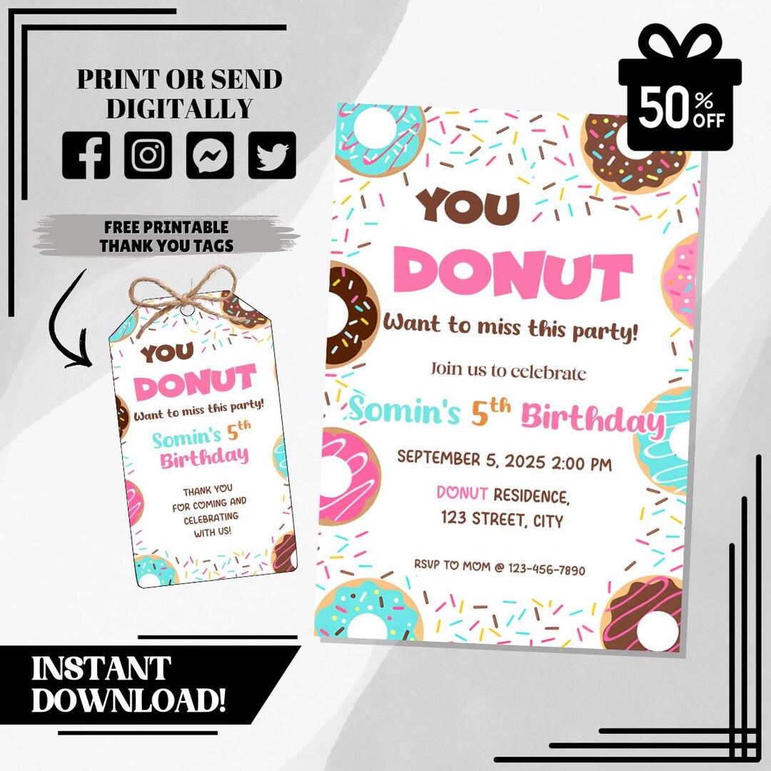 Editable Donut Birthday Invitation | Sweet Donut Party Invite ...