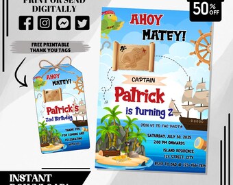 Editable Pirate Birthday Invitation, Ahoy Matey Party Invite, Printable ...