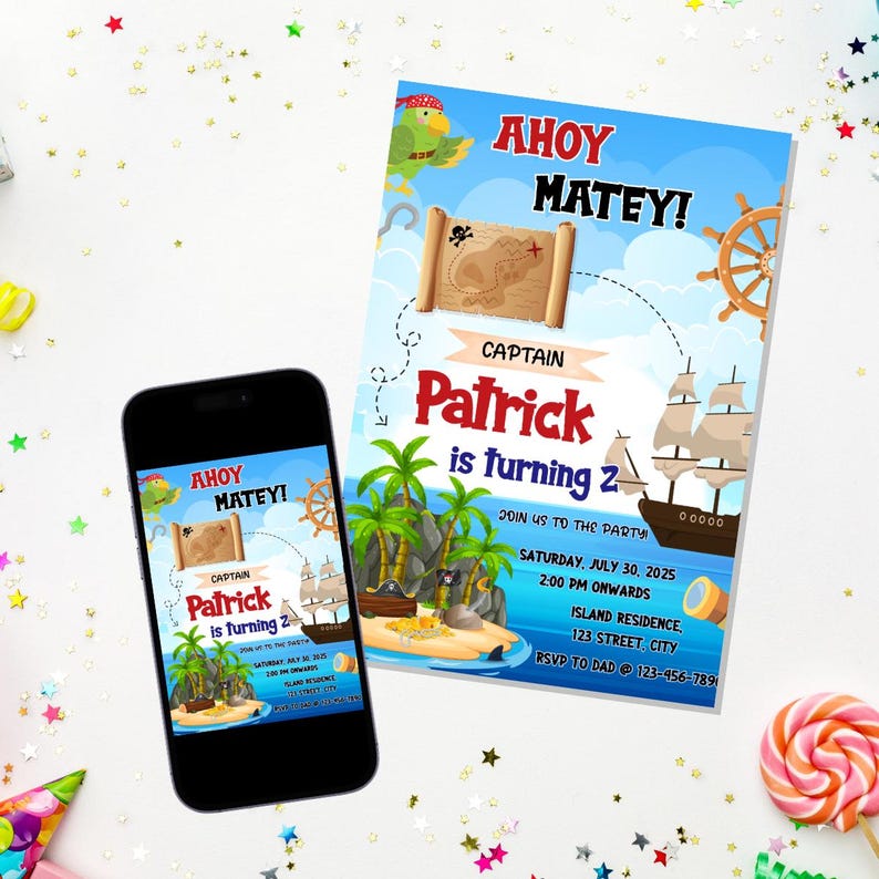 Editable Pirate Birthday Invitation | Ahoy Matey Party Invite ...