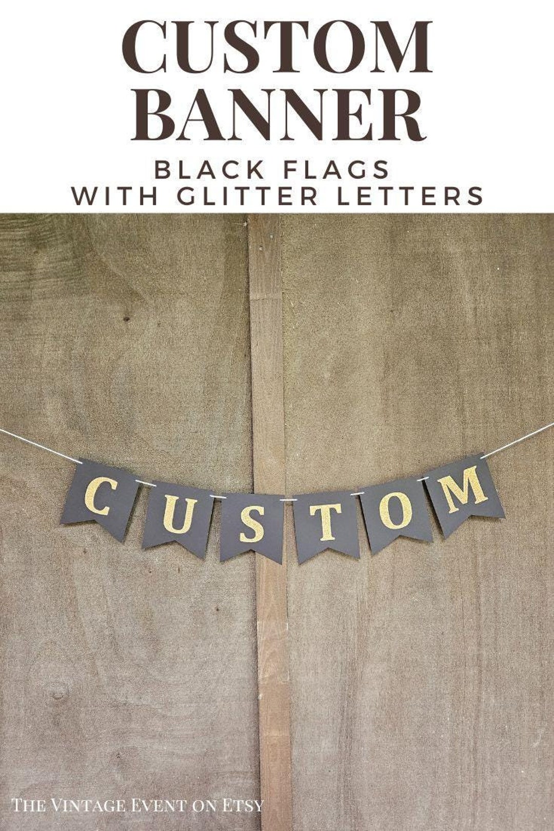 Custom Letter Banner | 3" | Black Flags GLITTER Letters - Etsy
