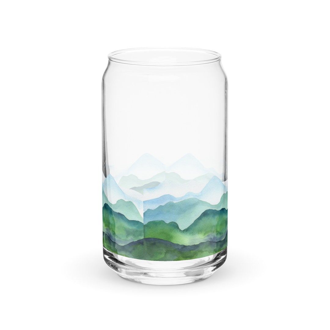 Sipper Glass | Watercolor Mountains | Can-shaped Glass - Etsy