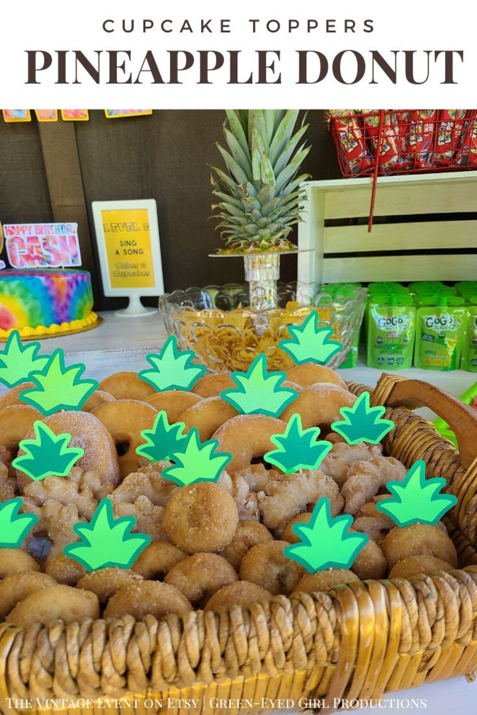 Pineapple Donut Fronds | Pineapple Cupcake Toppers | CARDSTOCK - Etsy