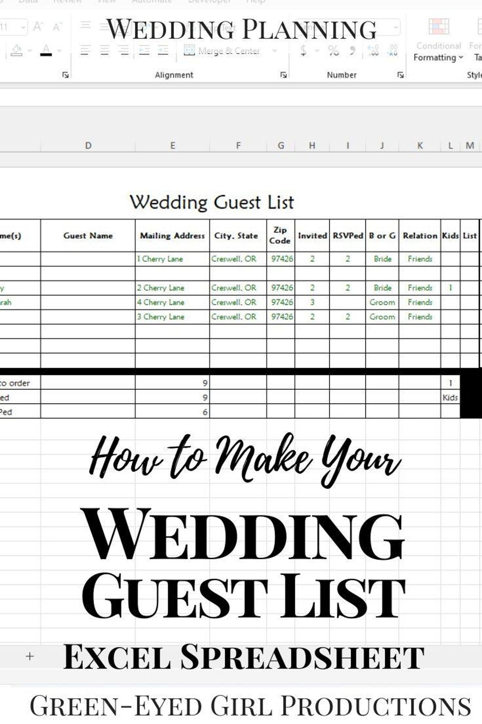 Wedding Guest List Excel Spreadsheet - Etsy