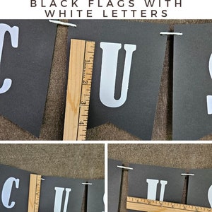 Custom Letter Banner | 3" | WHITE Letters on BLACK Flags- Bernard ...