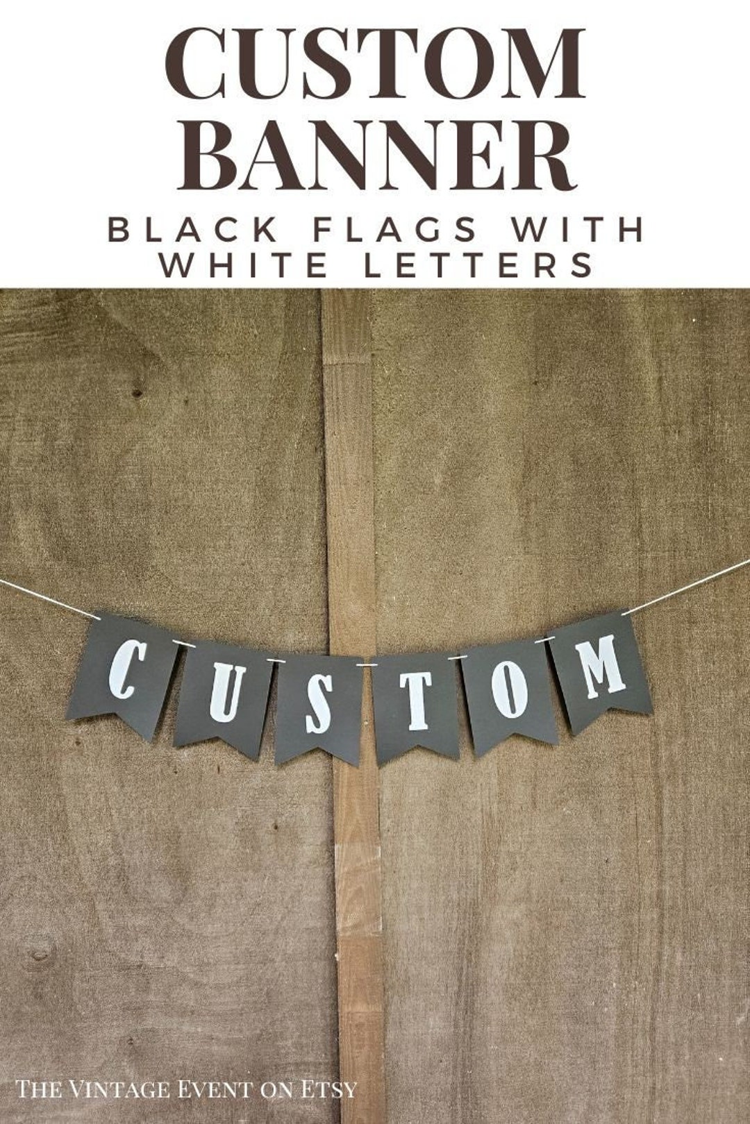 Custom Letter Banner | 3" | WHITE Letters on BLACK Flags- Bernard ...