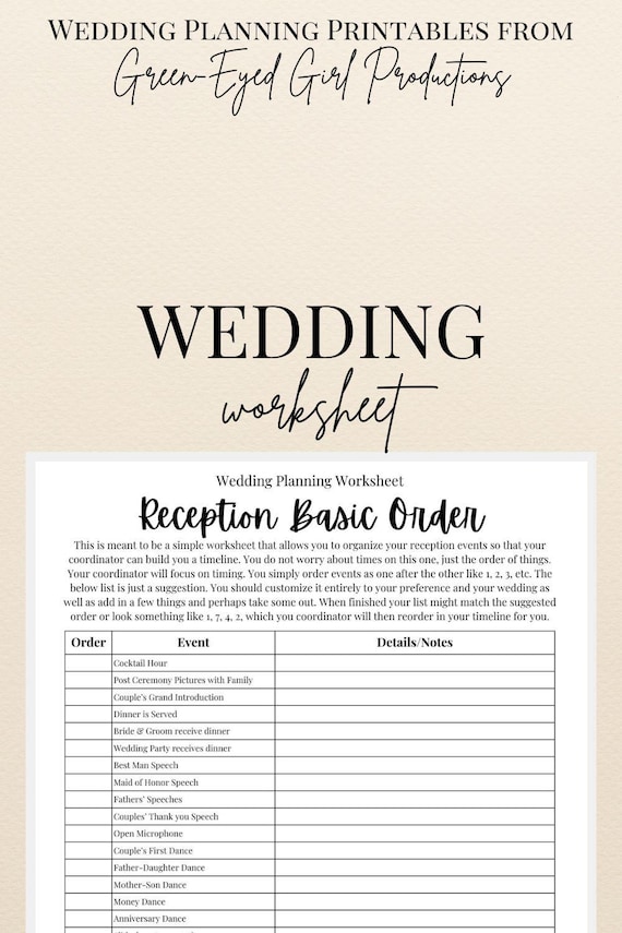 Reception Planner Worksheets