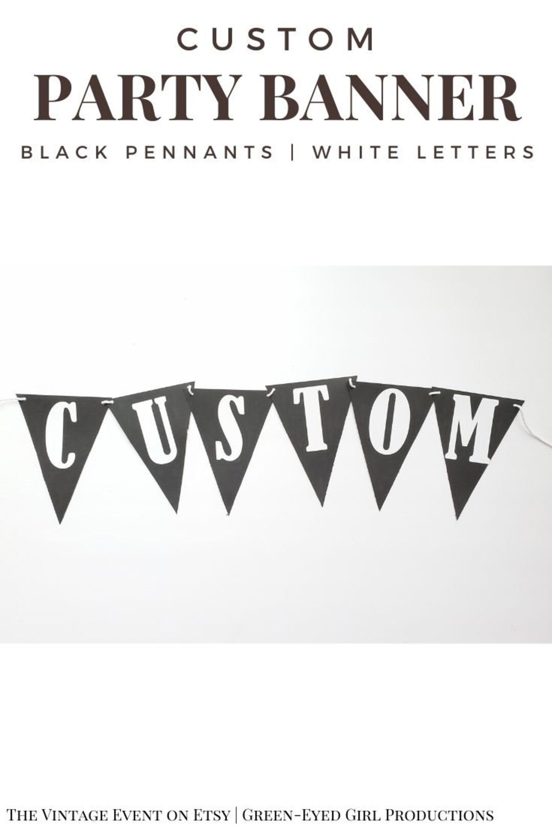 Custom Letter Banner | 3" | WHITE Letters on BLACK Pennants - Etsy