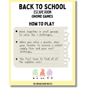 Escape Room | BACK to SCHOOL | Gnome Games, Print and Play, PDF - Etsy
