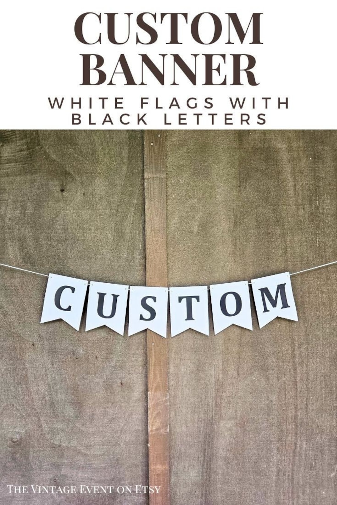 Custom Letter Banner | 3" | BLACK Letters on WHITE Flags - Etsy