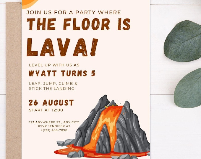 The Floor is Lava Invitation for Birthday Party, Volcano Card, Floor is ...