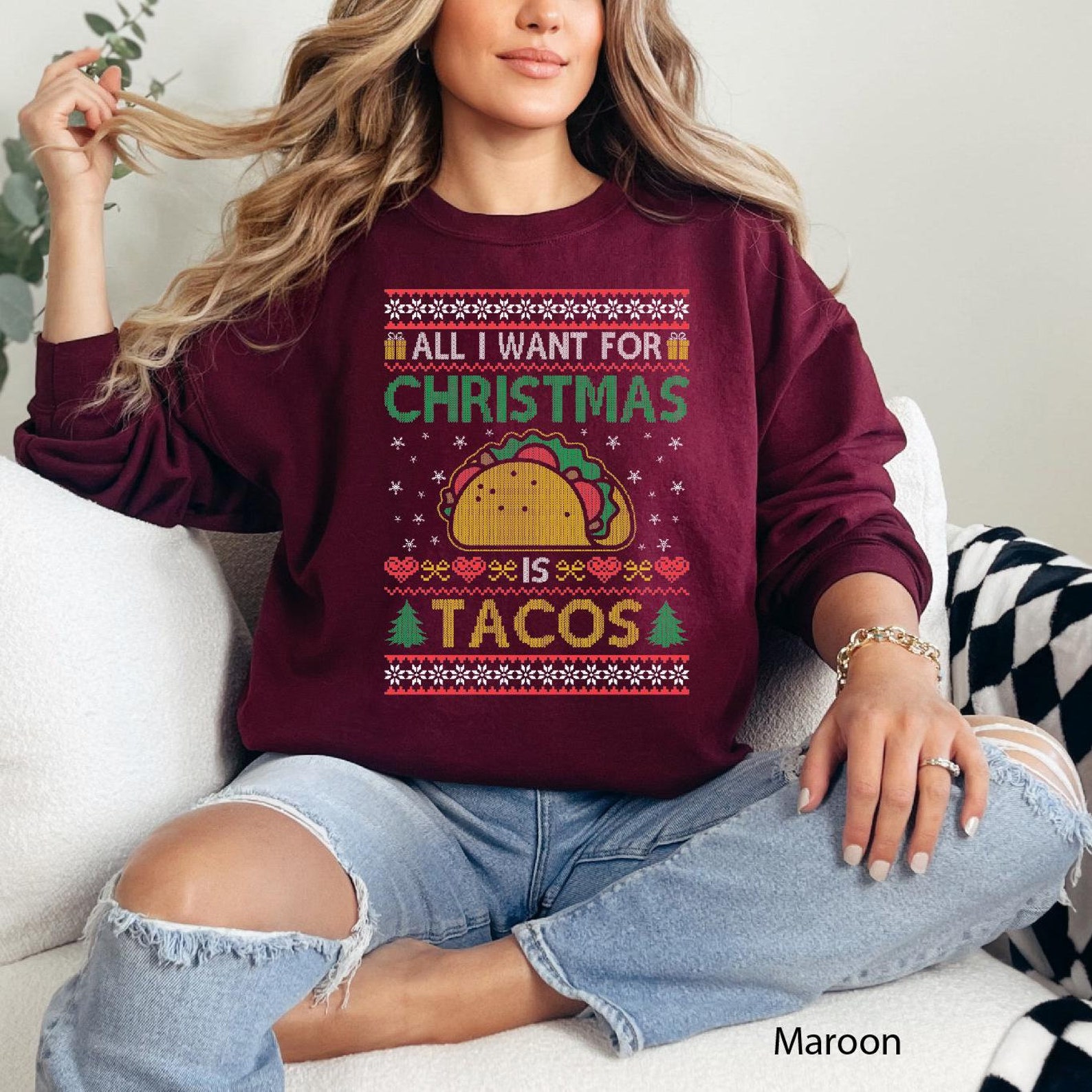 All I Want for Christmas is Tacos Ugly Christmas Sweater, Christmas ...