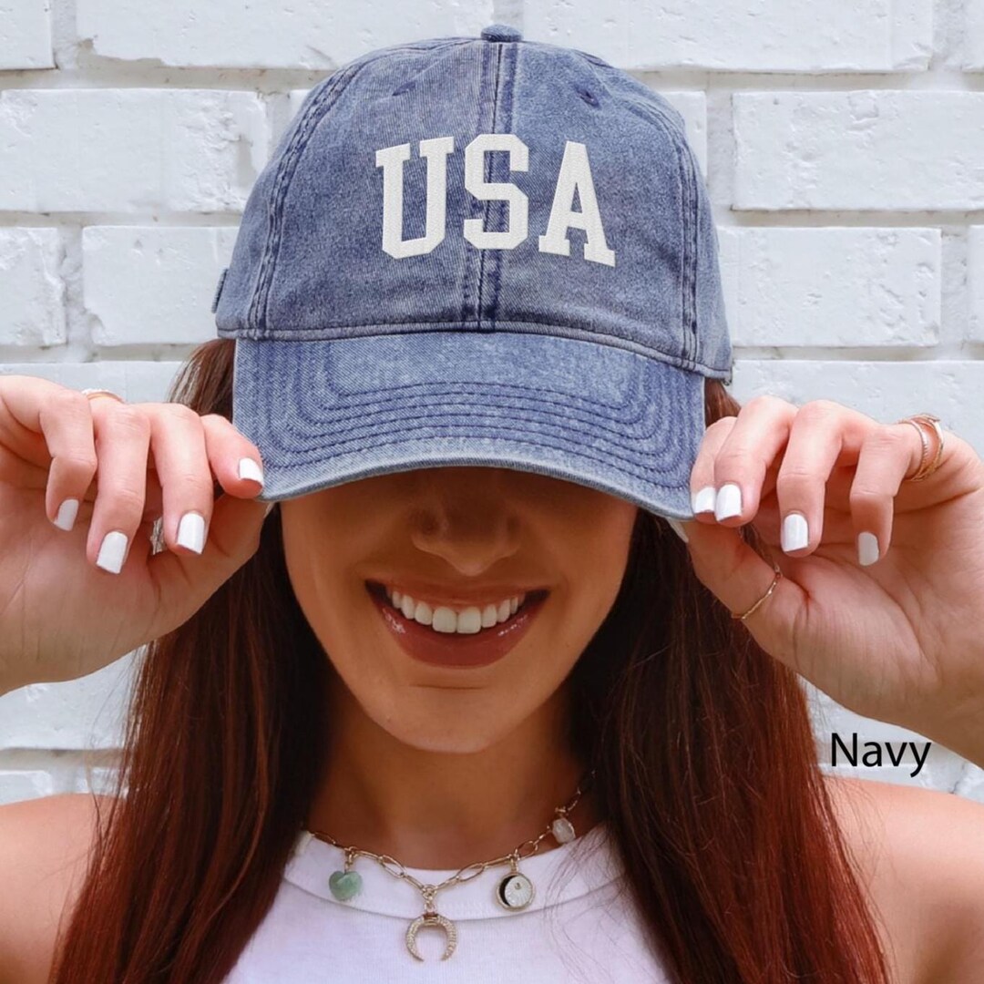 Embroidered USA Patriotic Hat July 4th Hat Embroidered Denim Hat Red ...