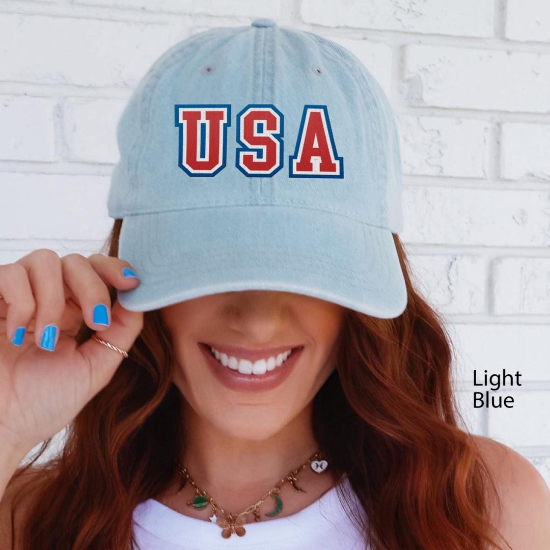 Embroidered USA Patriotic Hat July 4th Hat Embroidered Denim Hat Red ...