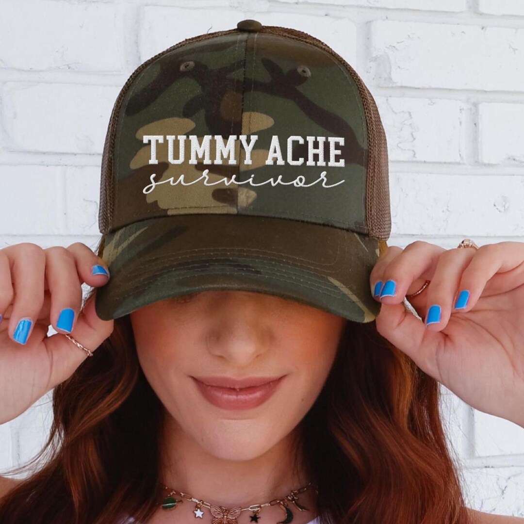Embroidered Tummy Ache Survivor Meme Trucker Hat My Tummy Hurts ...