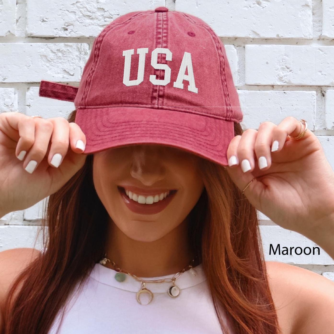 Embroidered USA Patriotic Hat July 4th Hat Embroidered Denim Hat Red ...