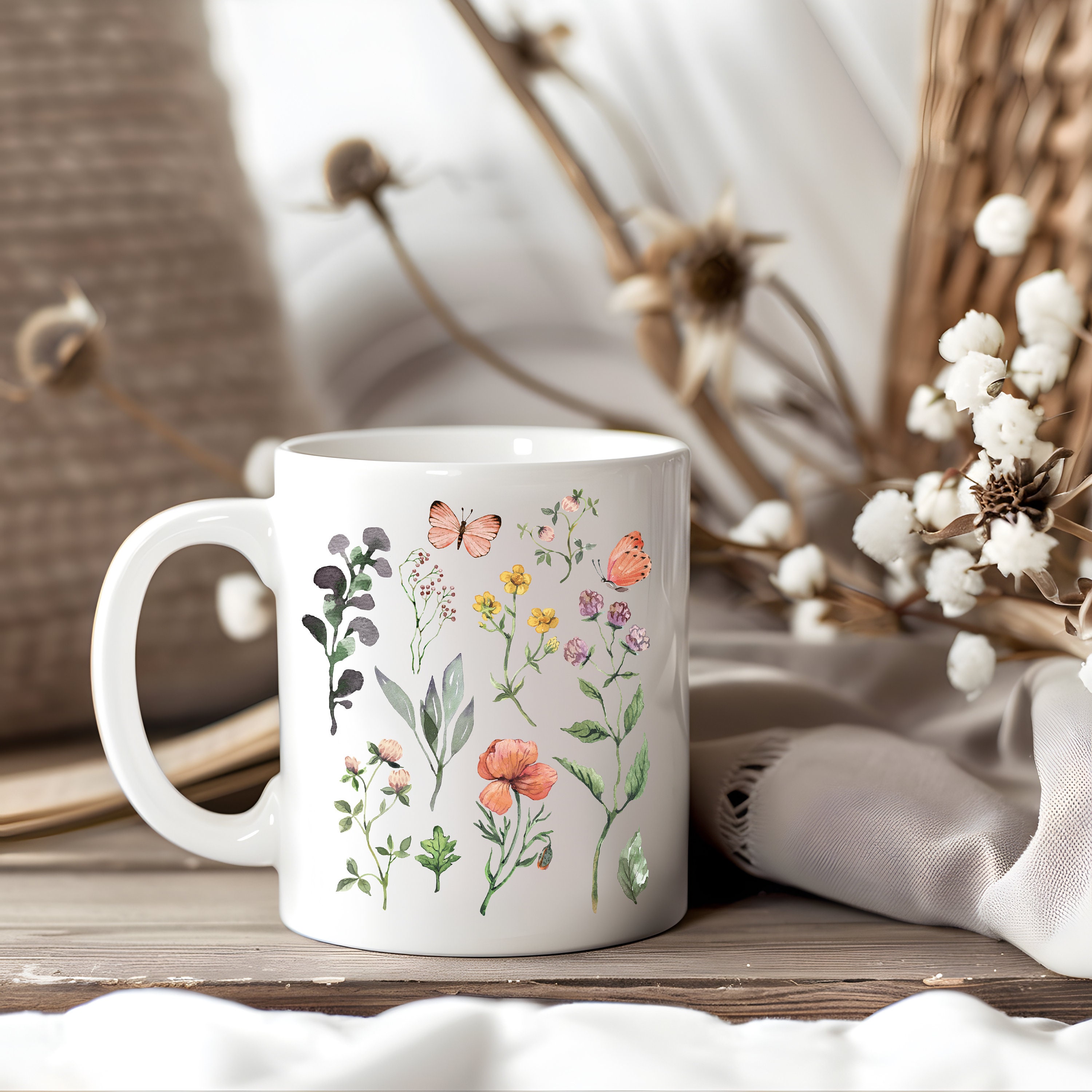 Wildflower Mug, Flower Mug, Watercolor Wildflowers, Aesthetic Flower ...