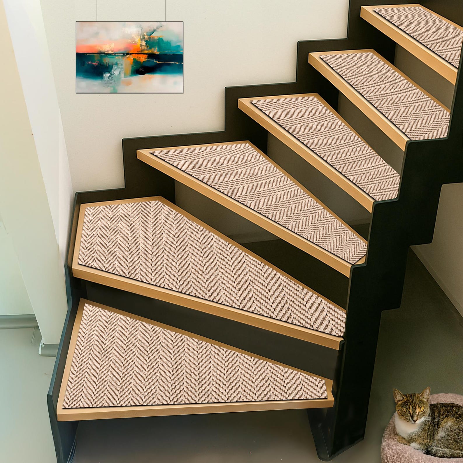 Chevron Stair Treads Rug, Geometric Stair Rug, Custom Shaped Stair Rug ...