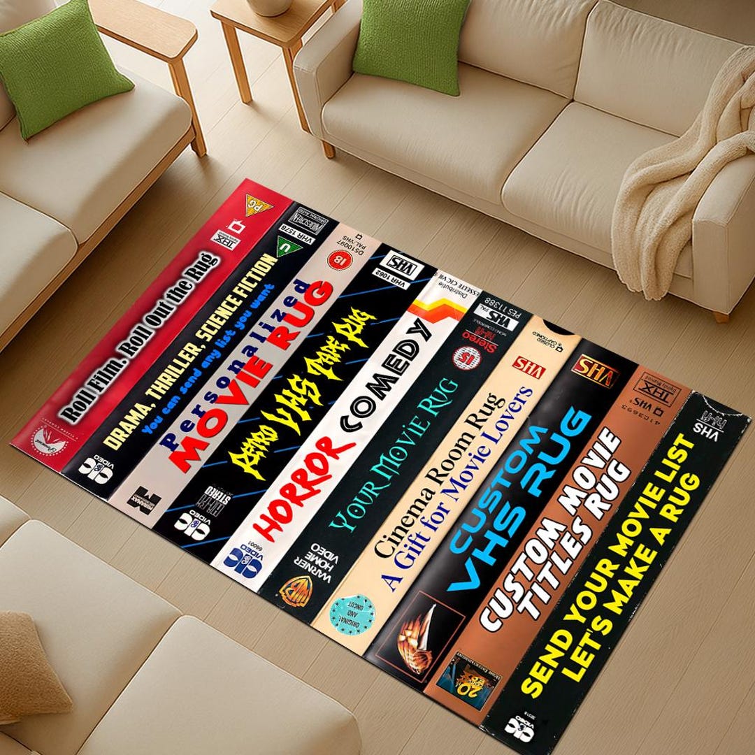 Custom Movie Titles Rug, Retro VHS Tape Carpet, Nostalgic Movie Spine ...